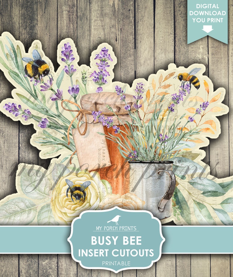 Junk Journal, Busy Bee, Insert Cutouts, Flower, Bee, 3D, Honey, Yellow ...