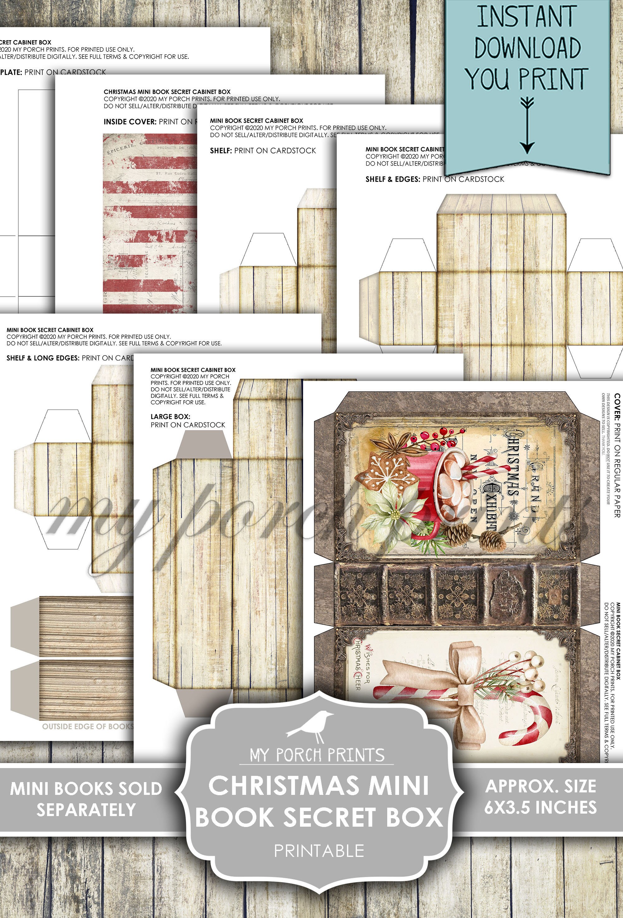 Christmas Mini Books Secret Cabinet Box, Junk Journal, Bookcase Kit ...
