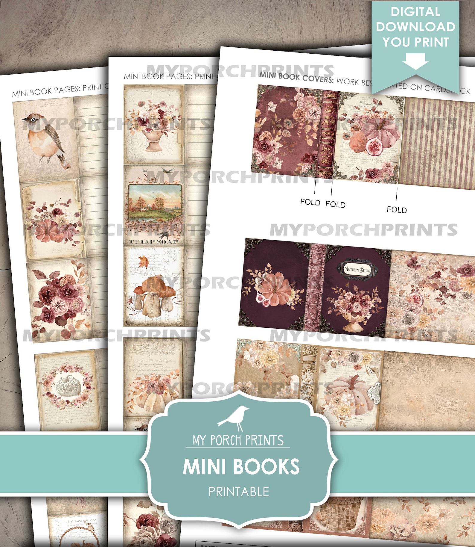 Mini Books, Autumn, Blush, Vintage, Miniature, Fall, Book, Apple ...