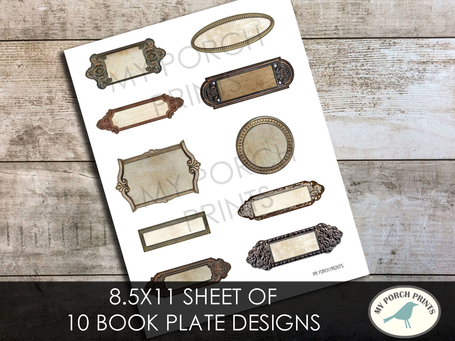 Faux Book Plates, Label Holders, Junk Journal, Cover, Metal ...