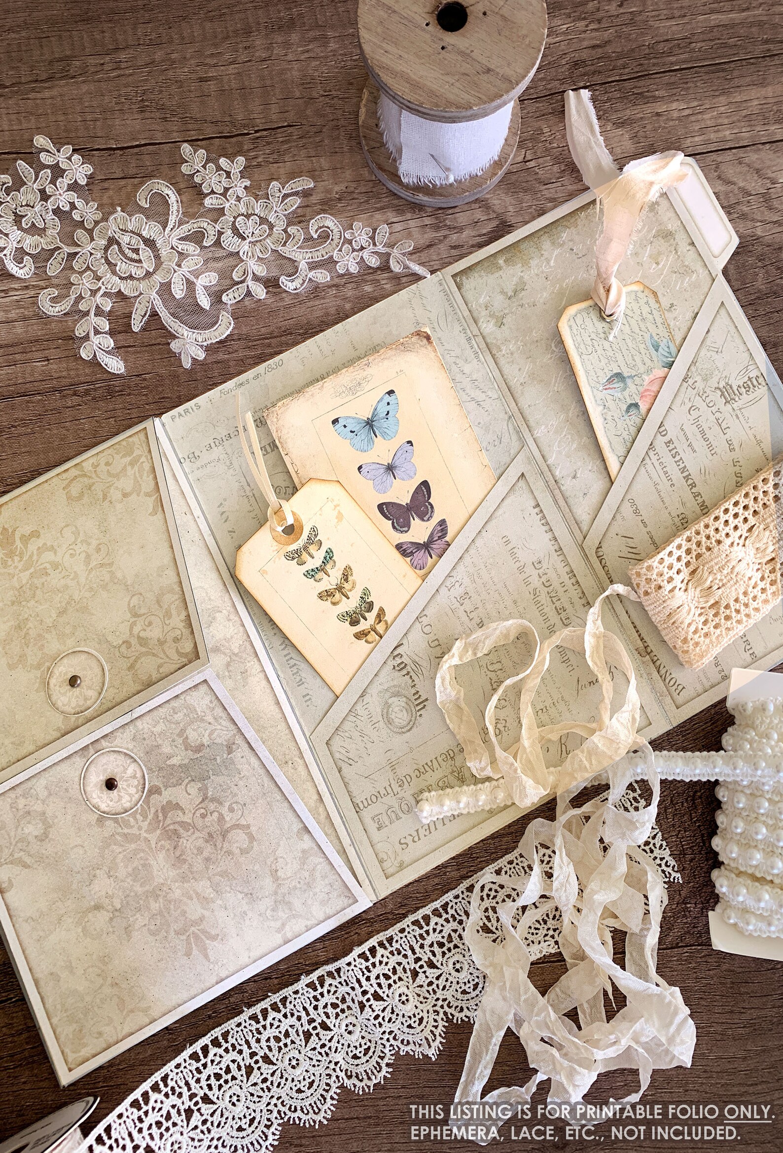 Junk Journal, Neutral Folding Folio, Vintage, Pocket Folder, Craft Kit ...