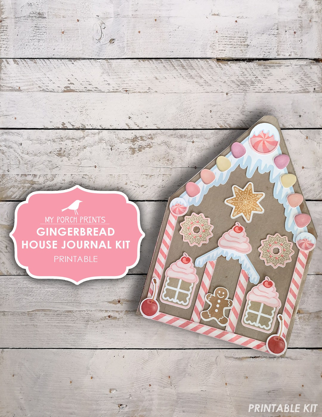 Christmas, Gingerbread House, Kids Craft, Junk Journal, Card, Pink ...