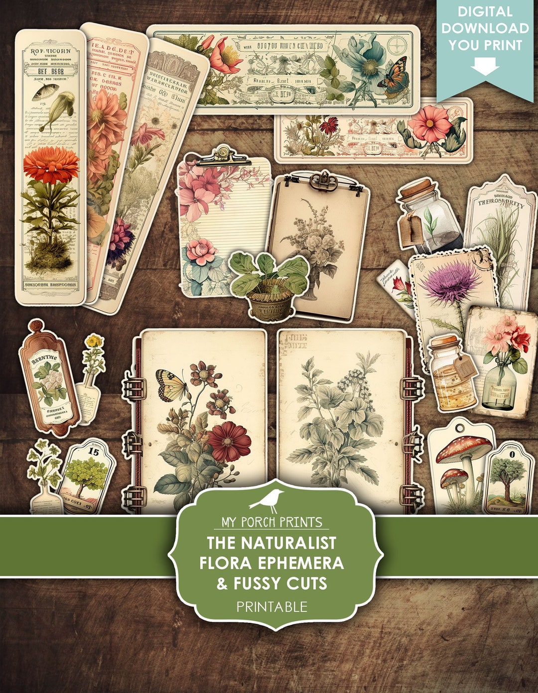 Junk Journal, Naturalist, Flora, Fussy Cuts, Nature, Botanical, Kit ...