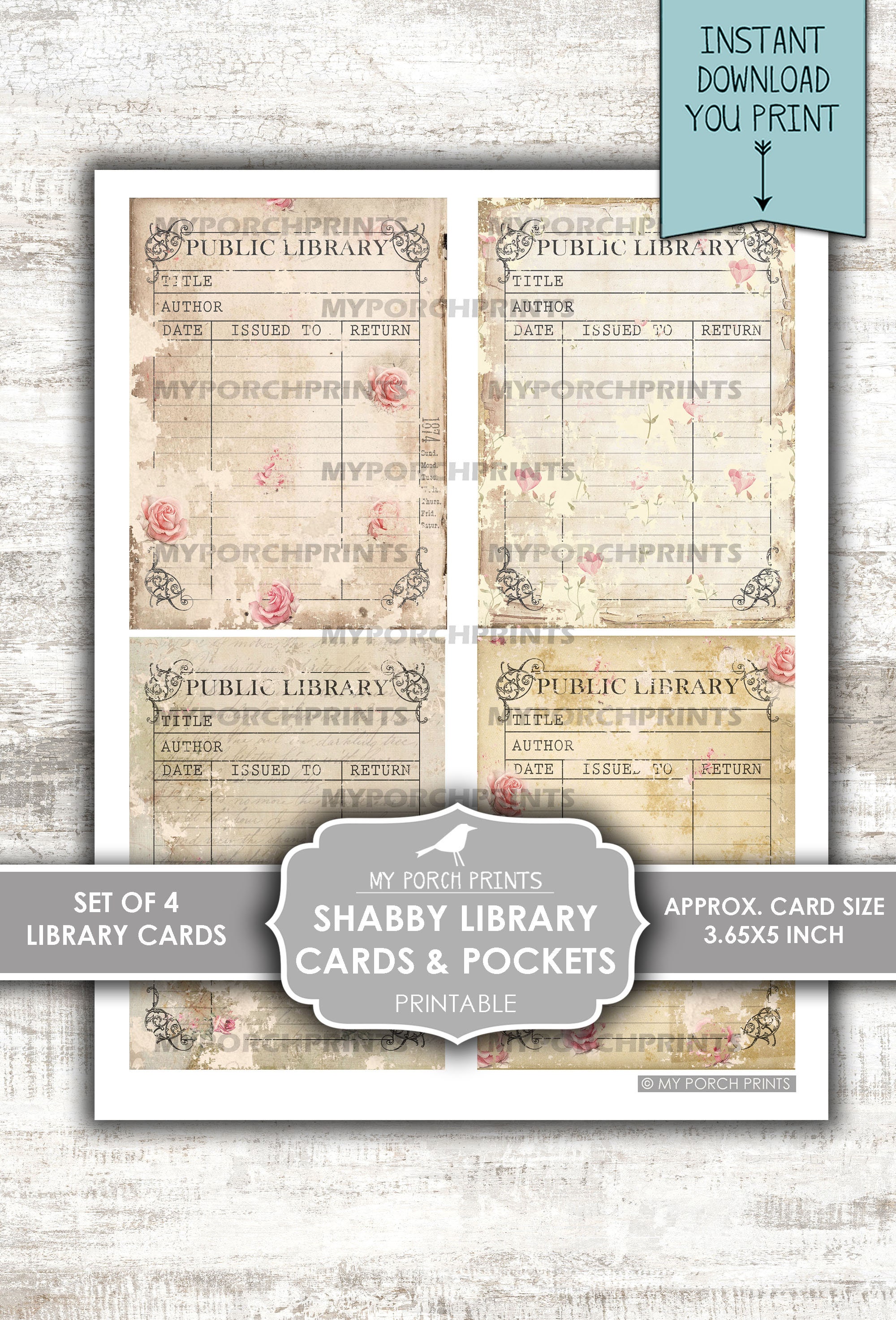 Junk Journal, Shabby, Library Cards, Pockets, ATC, Pink, Craft Kit, Tag ...