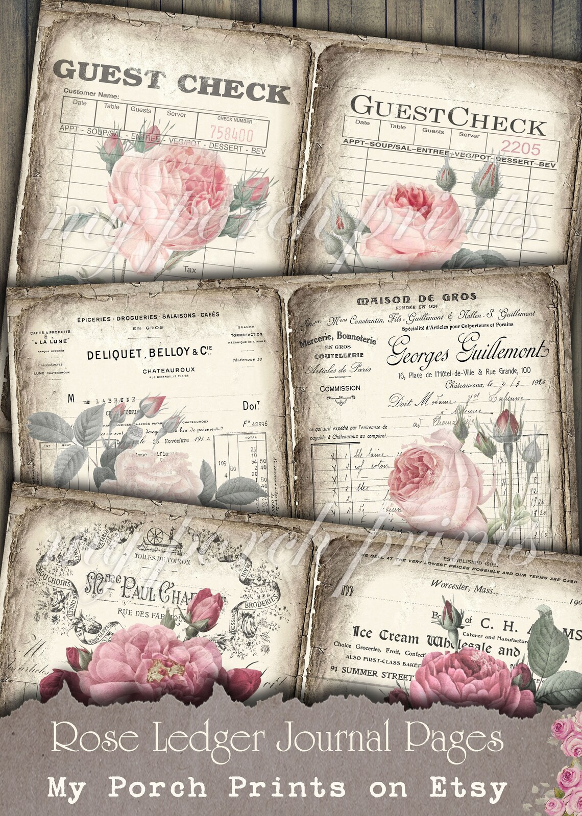 Junk Journal Rose Ledger Journal Pages Printable Papers - Etsy