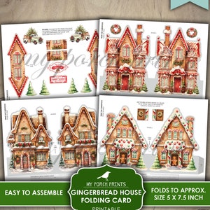 Gingerbread House Folding Card, Junk Journal Insert, Christmas, Kit, 3D ...