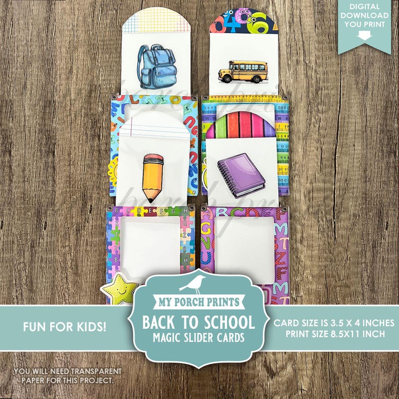 Back to School Magic Slider Cards, Junk Journal Kids Teacher Gift Color ...