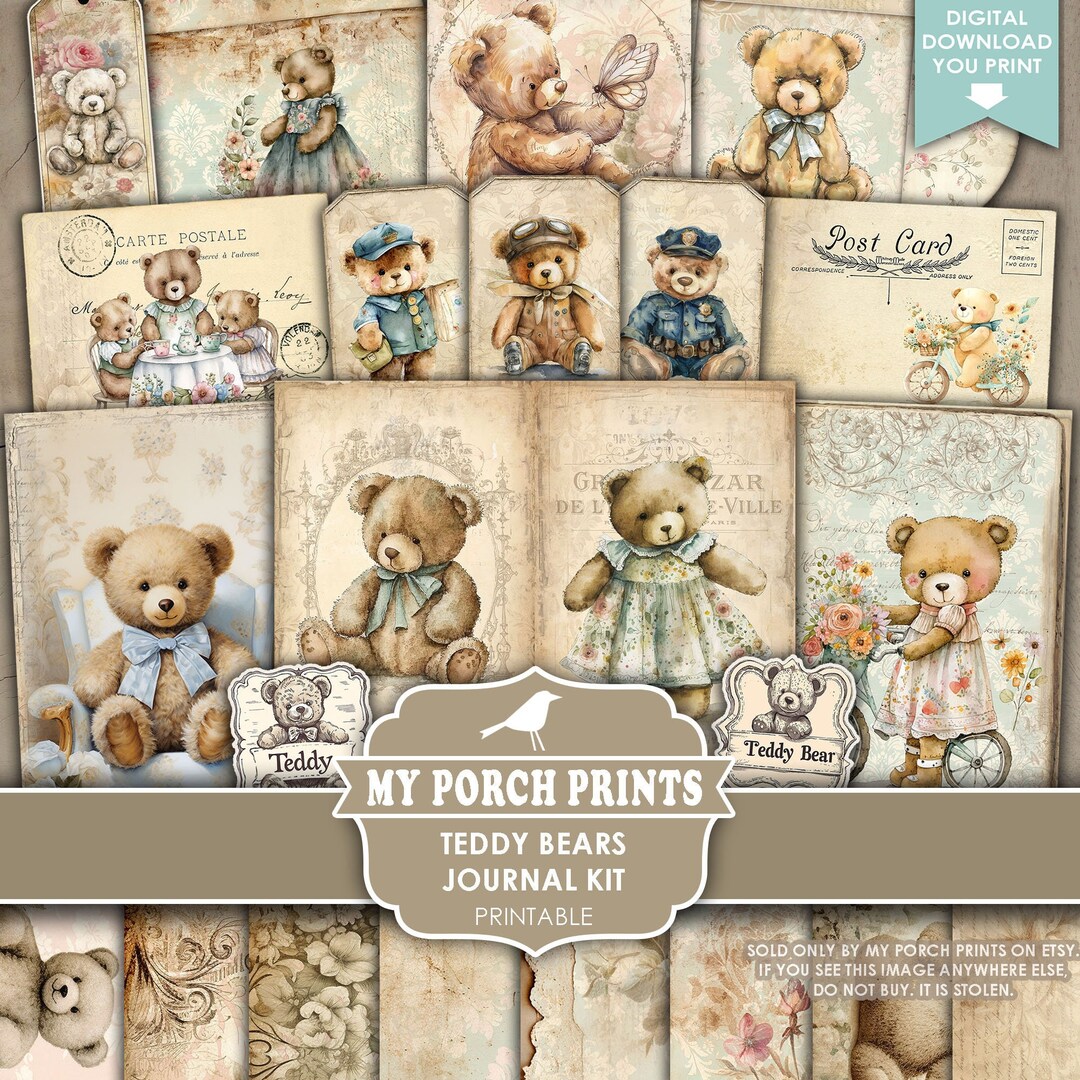 Teddy Bears Junk Journal Kit, Vintage, Bear, Children, Boy, Girl, Baby ...