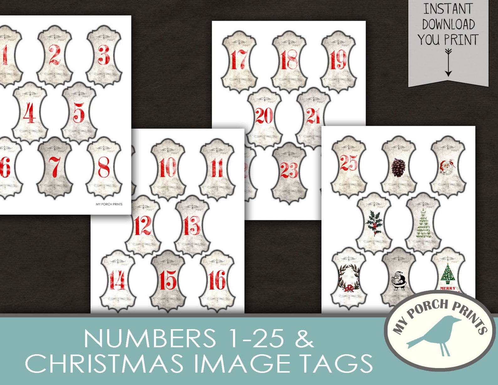 Christmas Tags, Christmas Countdown, December Daily Numbers, Advent ...