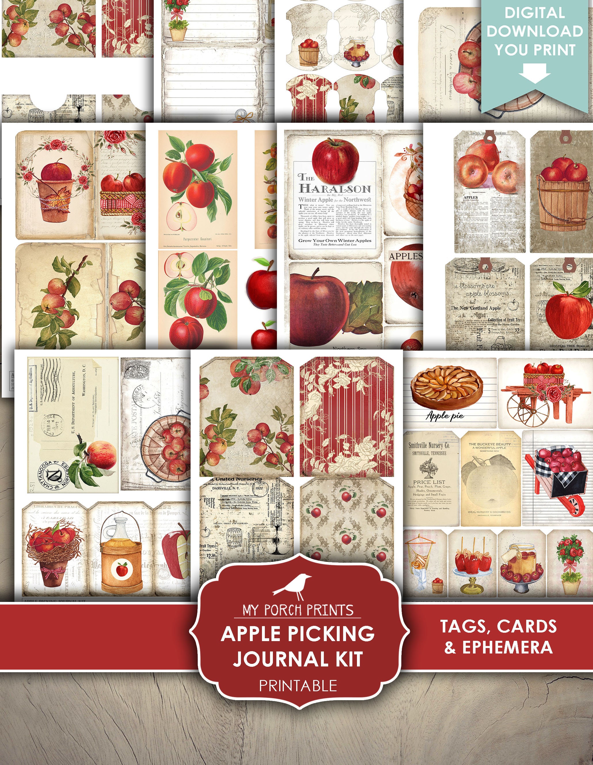 Junk Journal, Kit, Apples, Apple, Picking, Fall, Autumn, Red, Orchard ...