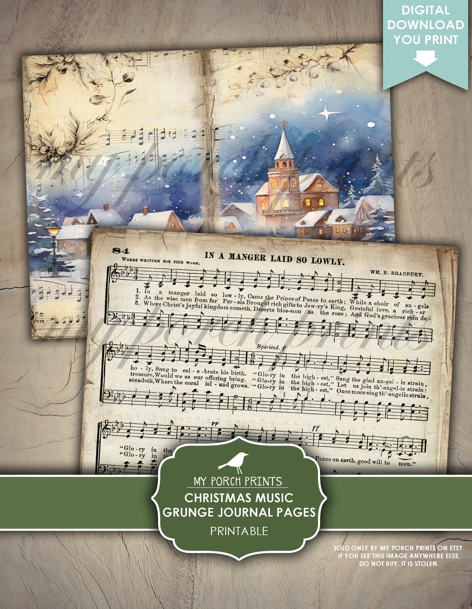 Christmas Music Grunge Journal Pages, Junk Journal, Sheet, Music ...