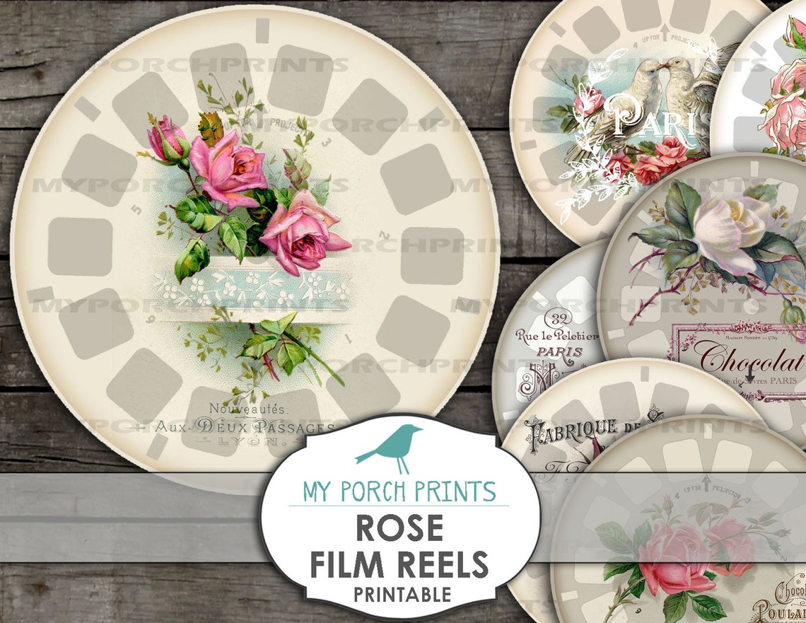 Rose Film Reel Cards Circle Collage Sheet Ephemera - Etsy