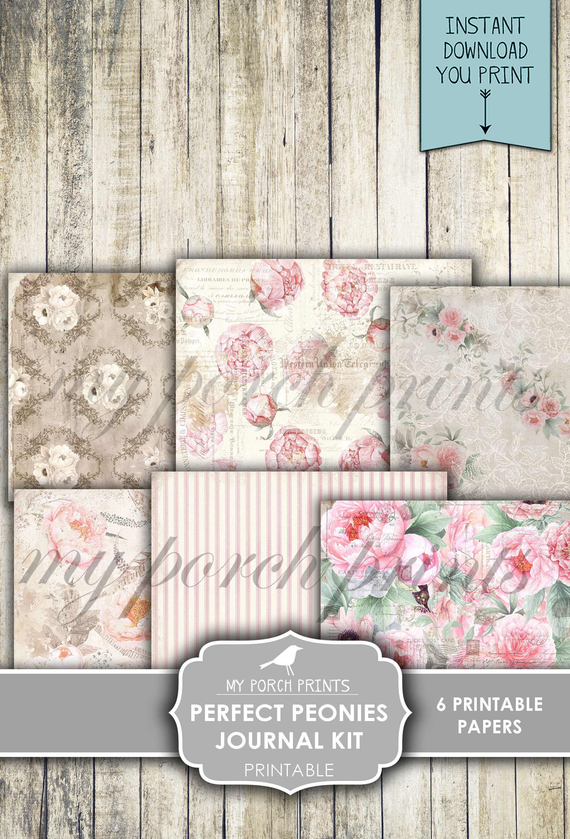 Junk Journal, Peony, Perfect Peonies, Vintage, My Porch Prints, Spring ...
