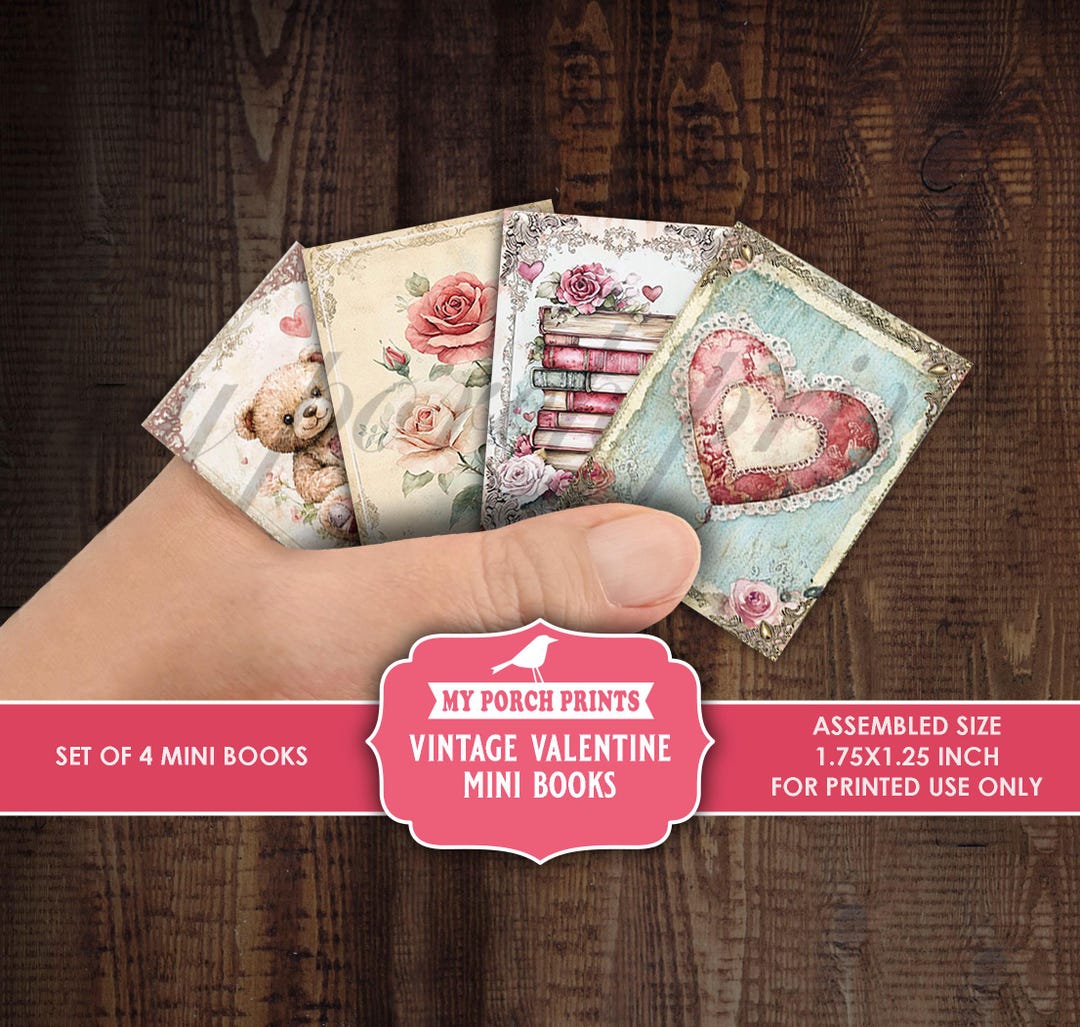 Vintage Valentine Mini Books, Junk Journal, Miniature, Love, Heart ...