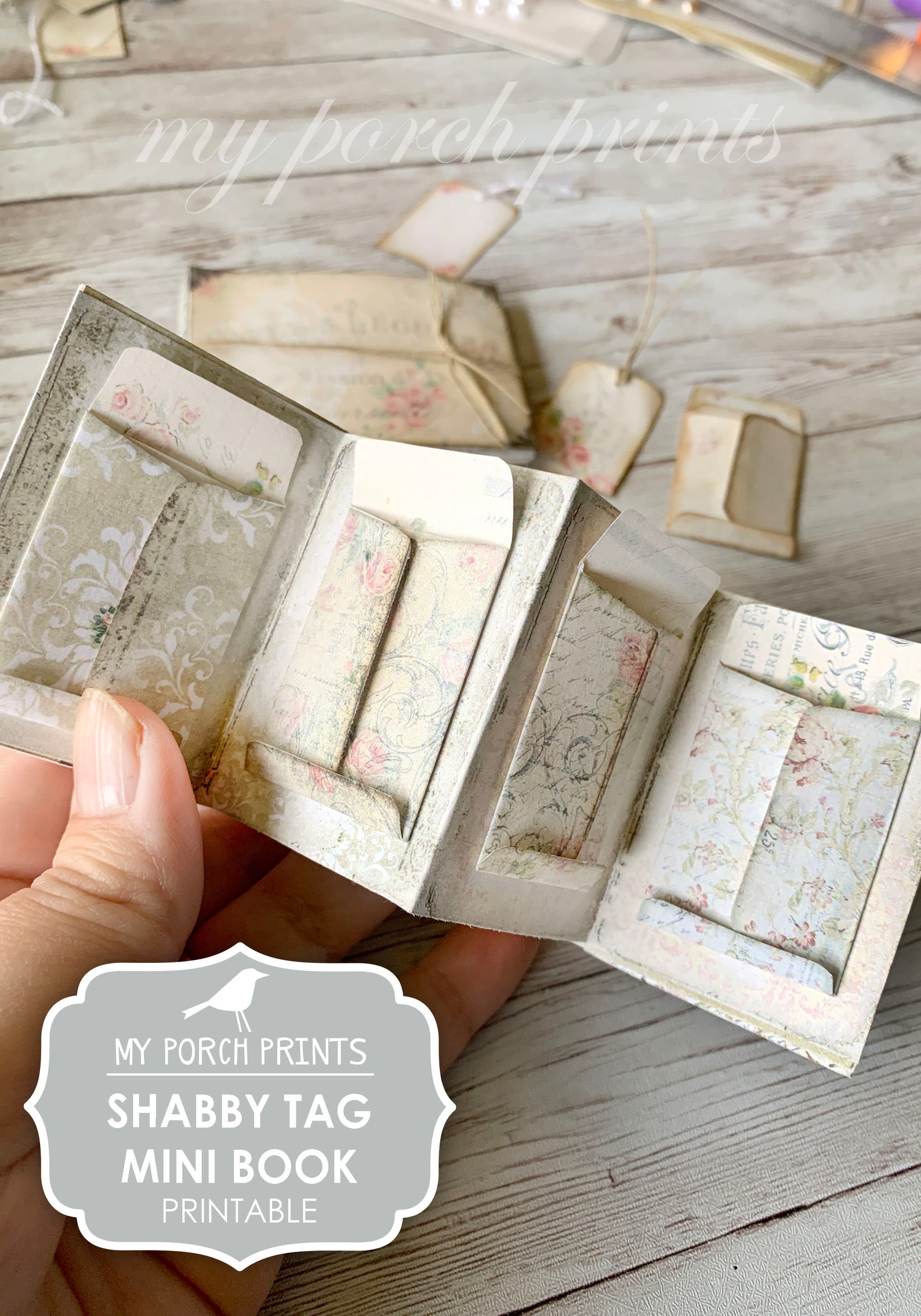 Shabby Tag Mini Book Junk Journal Kit Ephemera Printable Craft Kit