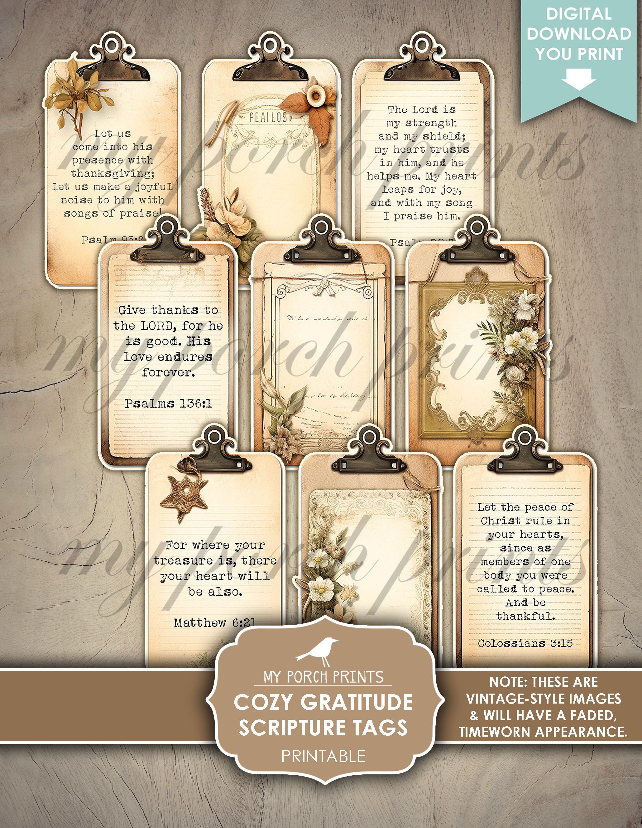 Cozy Gratitude Scripture Tags, Junk Journal, Thanksgiving, Cozy, Tag ...
