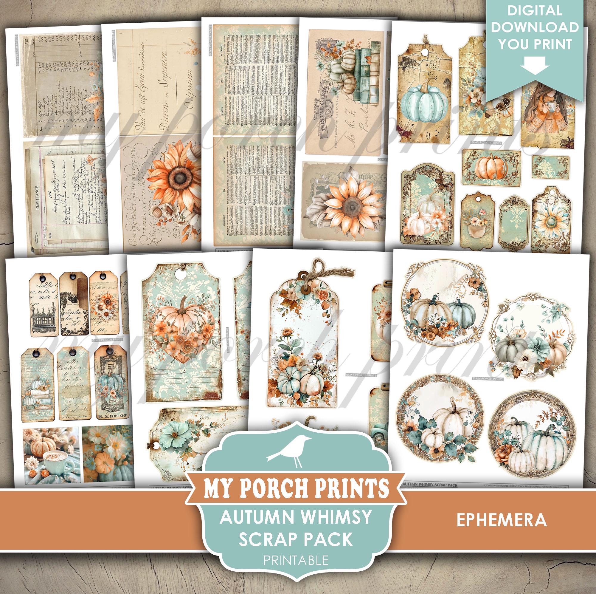Autumn Whimsy Scrap Pack, Fall, Cozy, Pumpkin, Thanksgiving, Orange ...