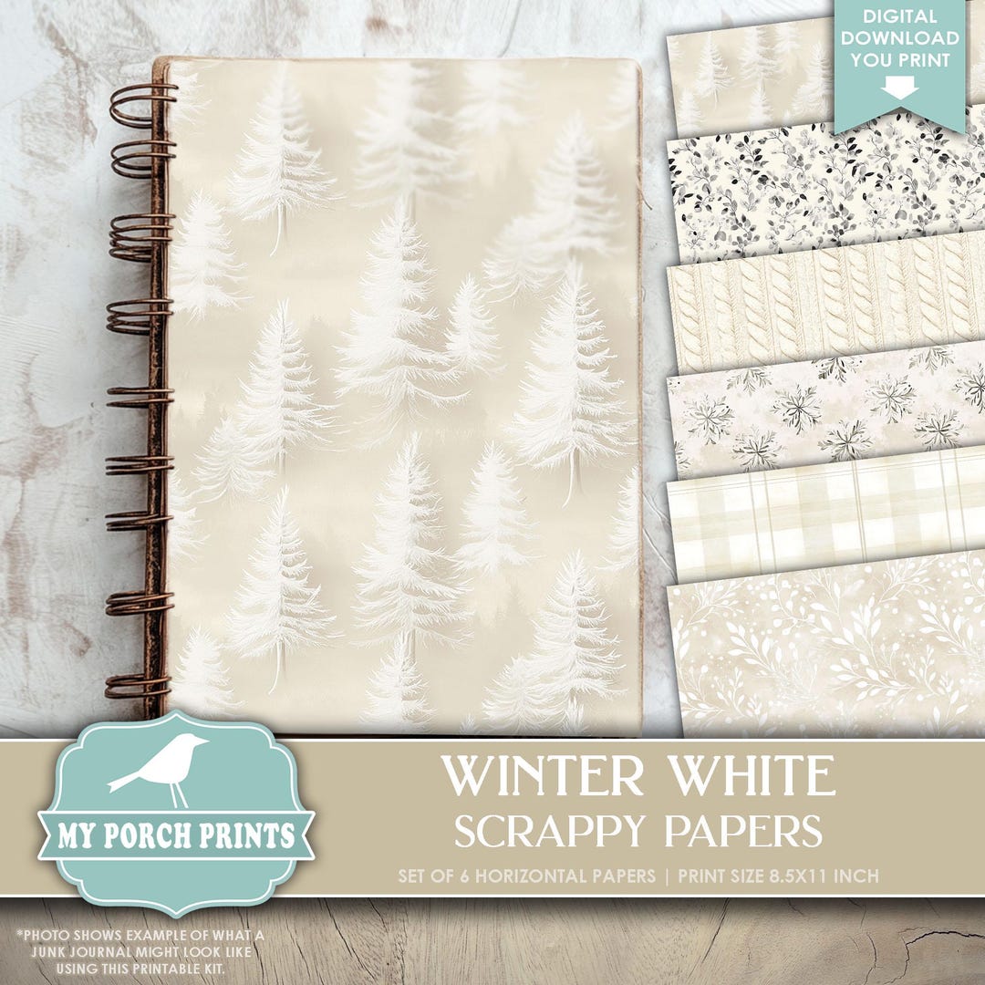 Winter White Scrappy Papers, Junk Journal, Pages, Neutral, Holiday ...