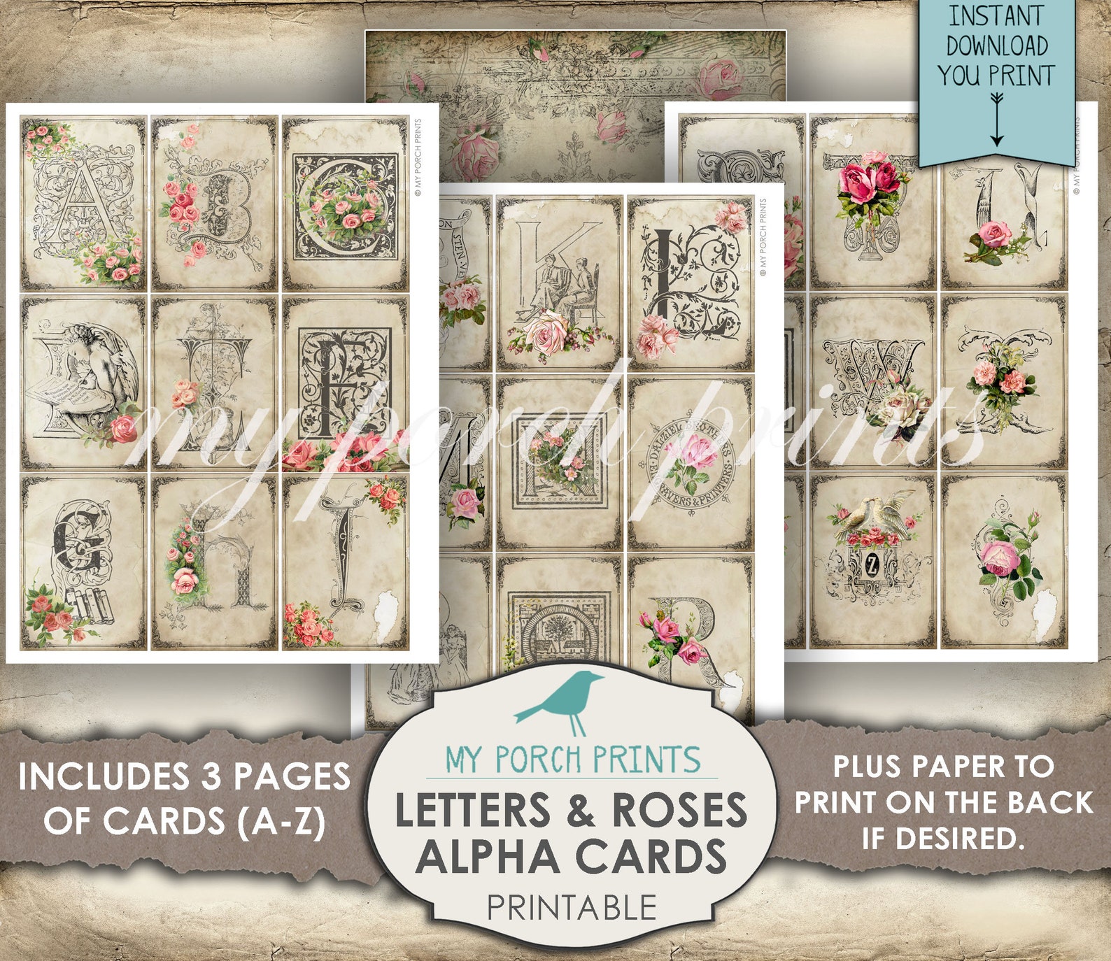 Letters & Roses Alpha Card Junk Journal Pocket Letter - Etsy