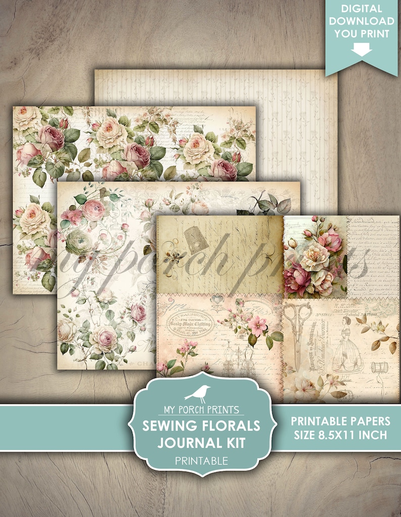 Junk Journal, Sewing, Florals, Kit, Machines, Dressform, Seamstress ...