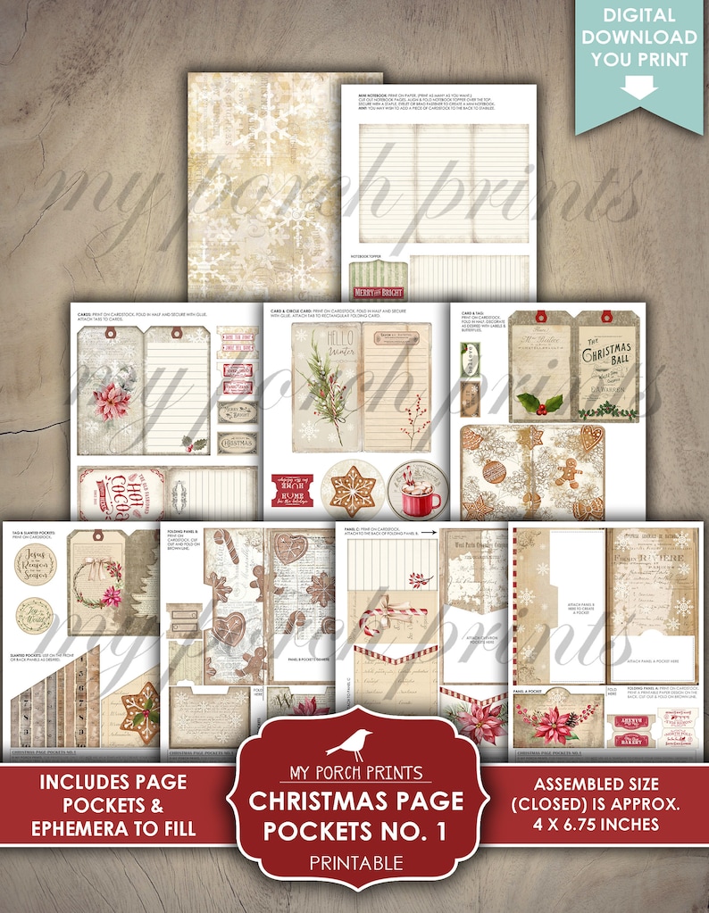 Christmas Page Pockets No. 1, Junk Journal, Red, Folio, Folder, Card ...