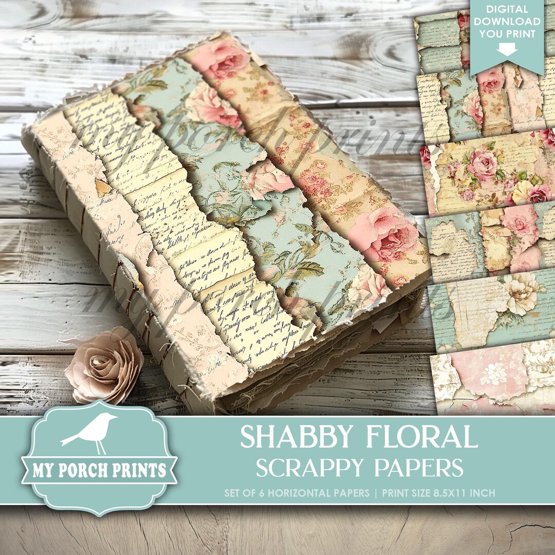 Shabby Floral Scrappy Papers, Junk Journal, Pages, Flowers, Pink ...