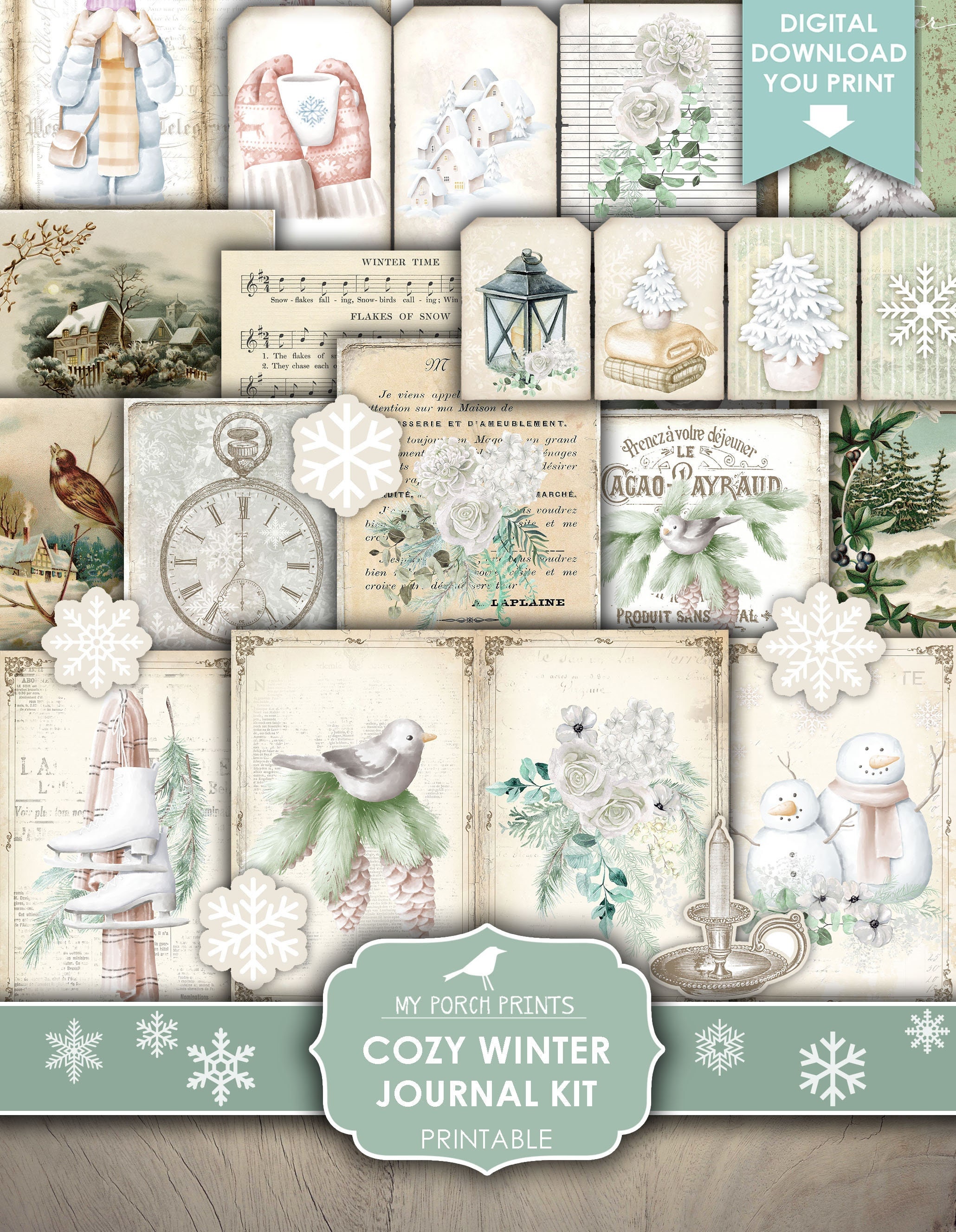 Junk Journal, Cozy, Winter, Kit, December, Green, White, Forest ...