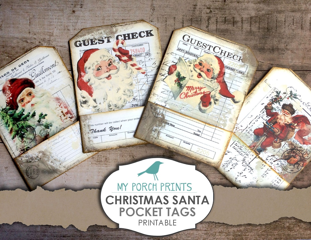 Christmas Santa Shabby Receipt Pocket Tag Loaded Envelope - Etsy UK