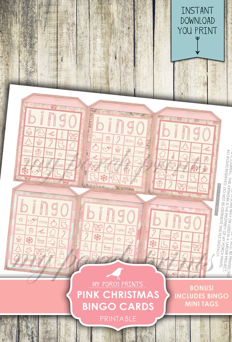 Christmas BINGO Cards Game Pink Printable for Families - Etsy