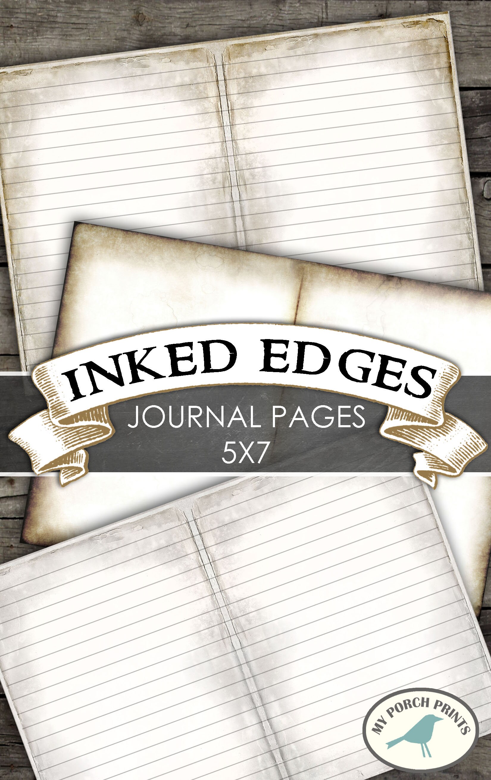 Inked Edges Journal Page Plain Lined Book Vintage 5x7 | Etsy