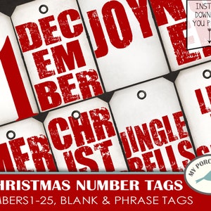 Red Christmas Number Tags, Countdown, Advent, December Daily, Numbers ...