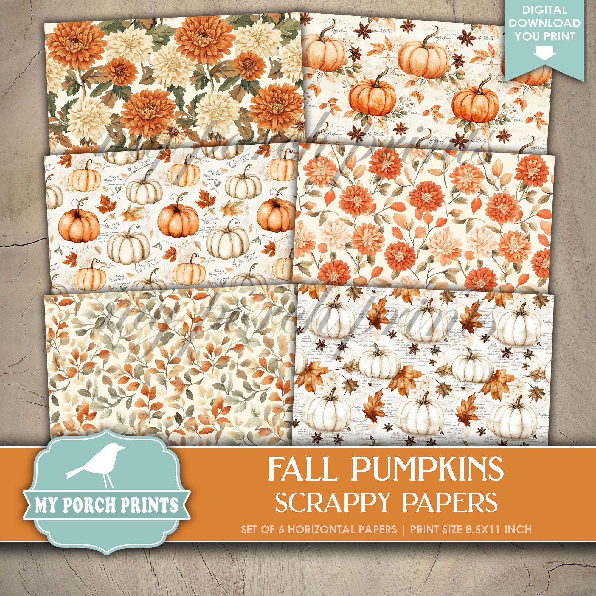 Fall Pumpkins Scrappy Papers, Junk Journal, Pages, Orange, Autumn ...