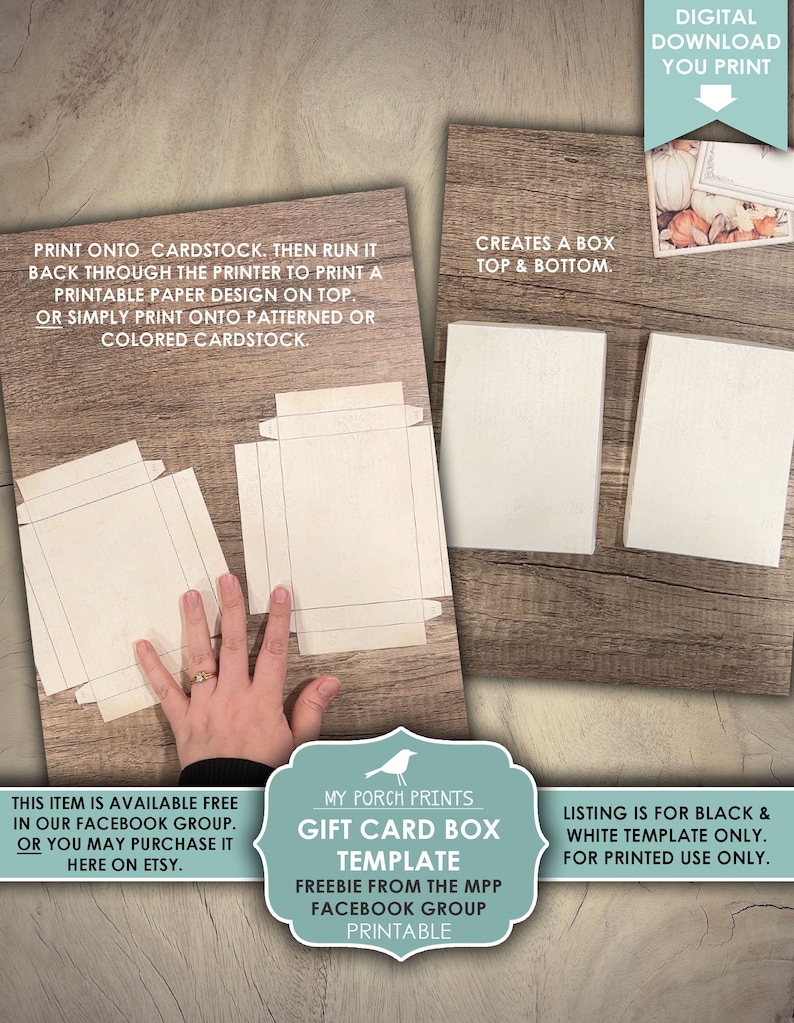 Gift Card Box Template Freebie, Junk Journal, Black, White, Gift ...