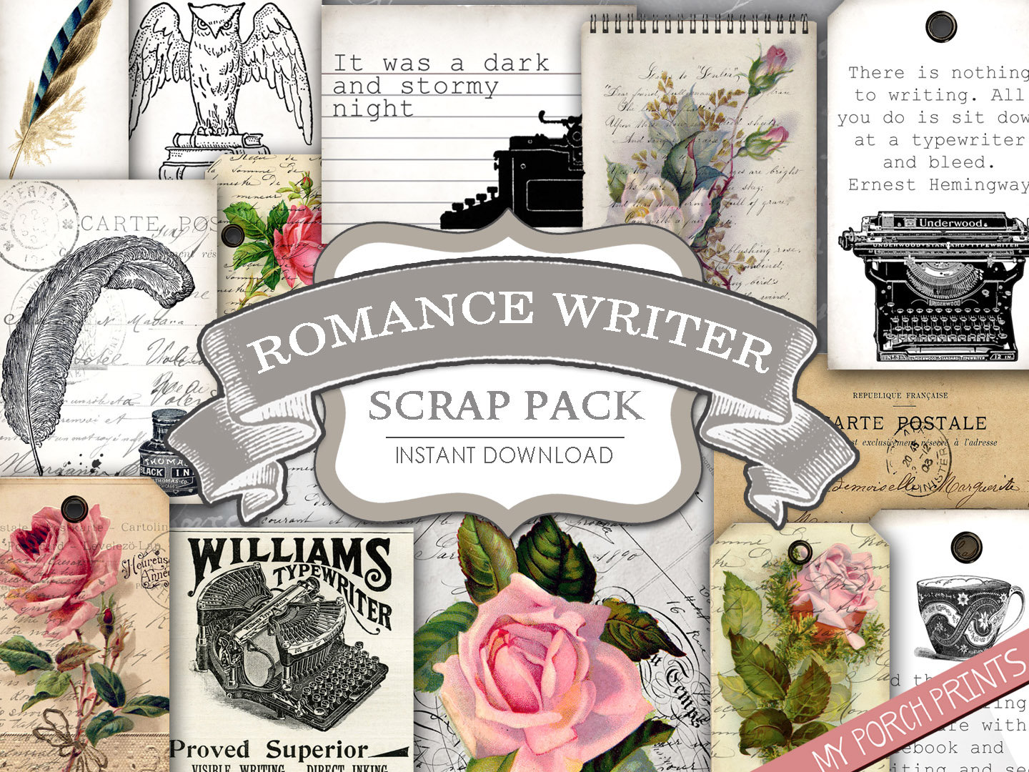 Romance Writer Scrapbook Kit Author Junk Journal Rose - Etsy