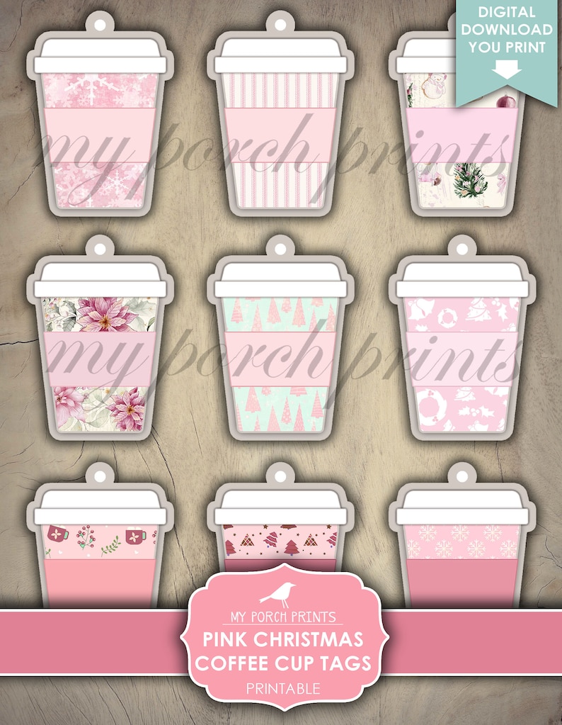 Junk Journal, Pink, Christmas, Coffee, Cups, Tags, Ornament, Card, Gift ...