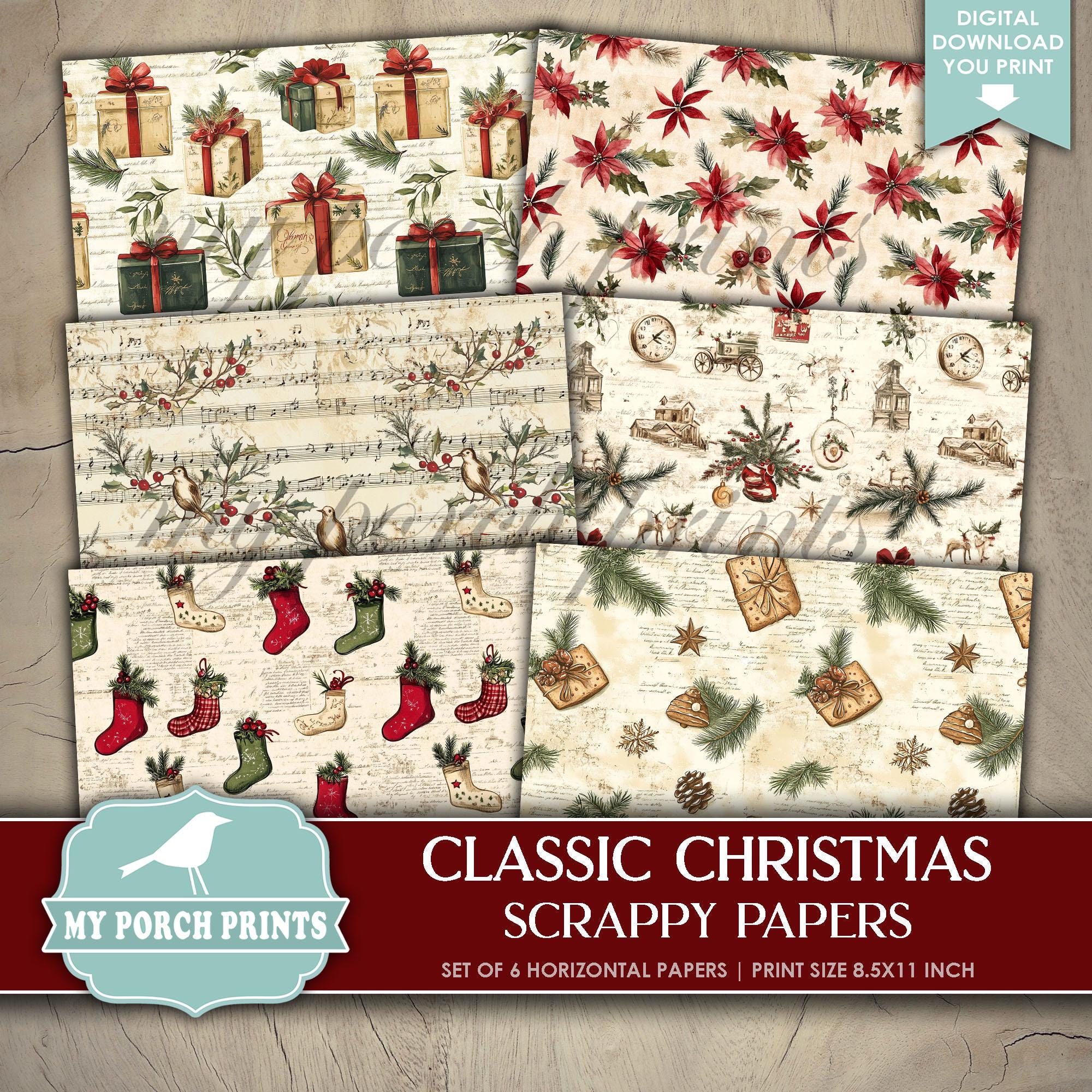 Classic Christmas Scrappy Papers, Junk Journal, Pages, Holiday, Winter ...