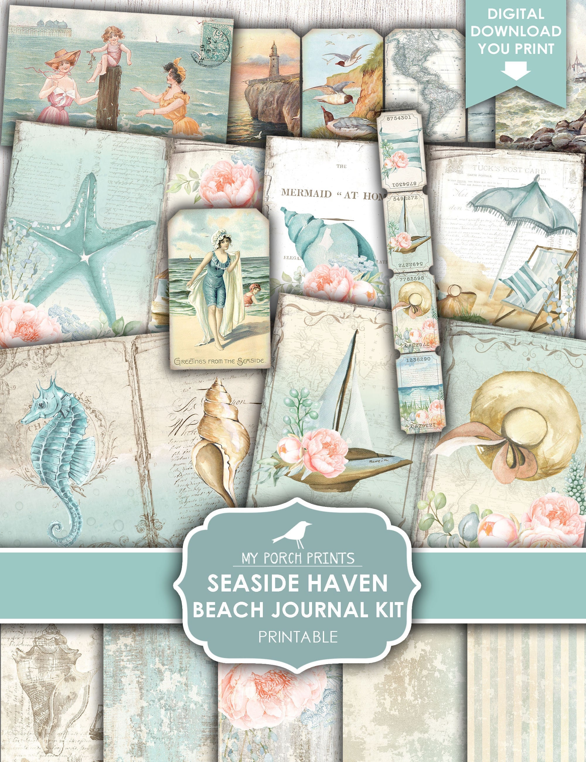 Junk Journal, Kit, Seaside, Haven, Beach, Vacation, Hawaii, Coast, Blue ...