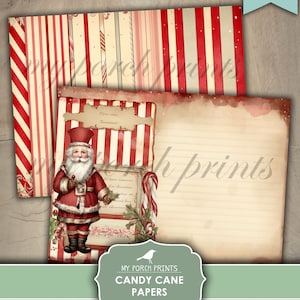 Candy Cane PAPERS, Junk Journal, Peppermint, Christmas, Red, White ...