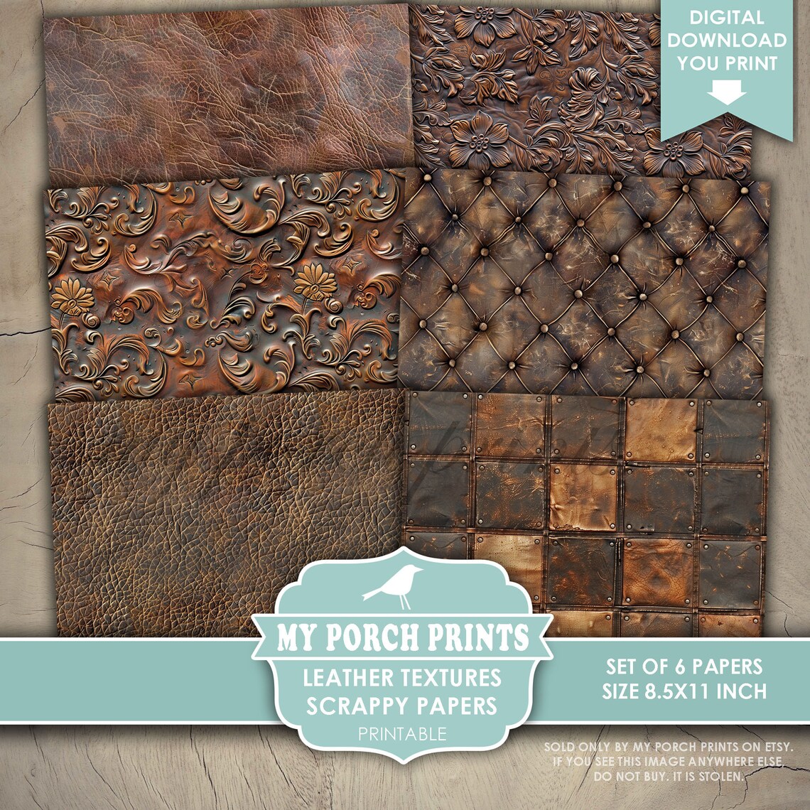Leather Textures Scrappy Papers, Junk Journal, Pages, Masculine, Men ...