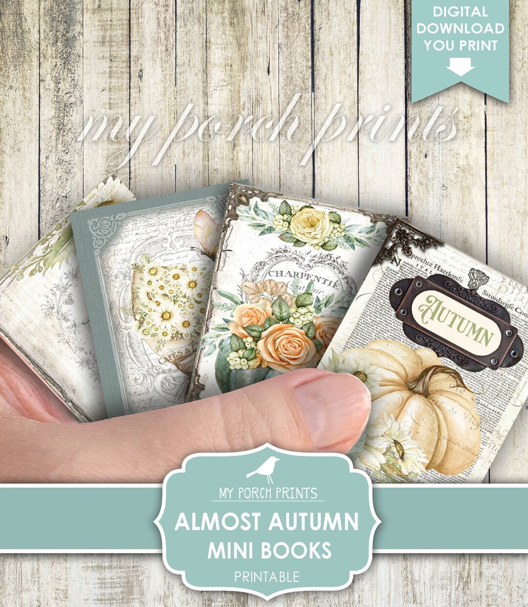 Mini Books, Almost Autumn, Junk Journal, Fall, Pumpkin, Blue, Green ...