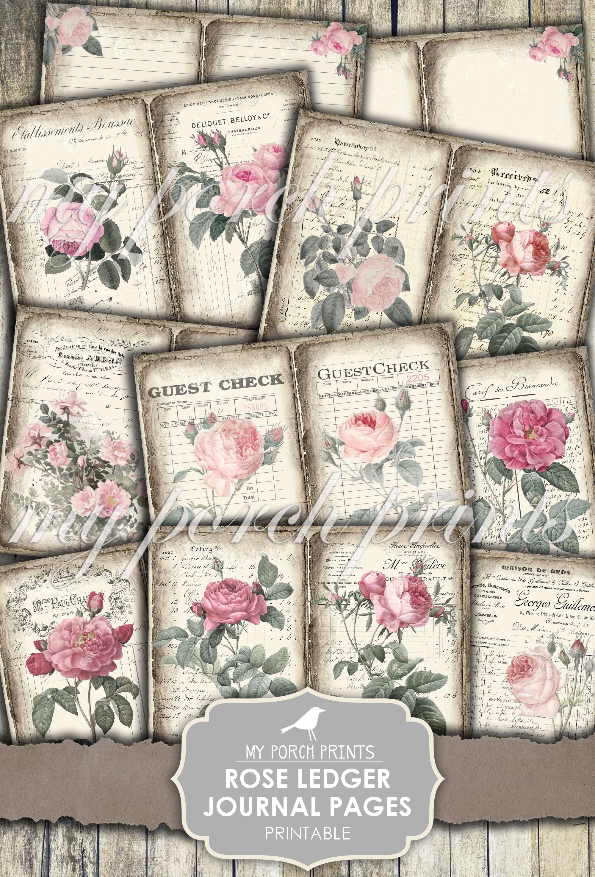 Junk Journal, Rose, Ledger, Journal Pages, Printable Papers, Junk ...