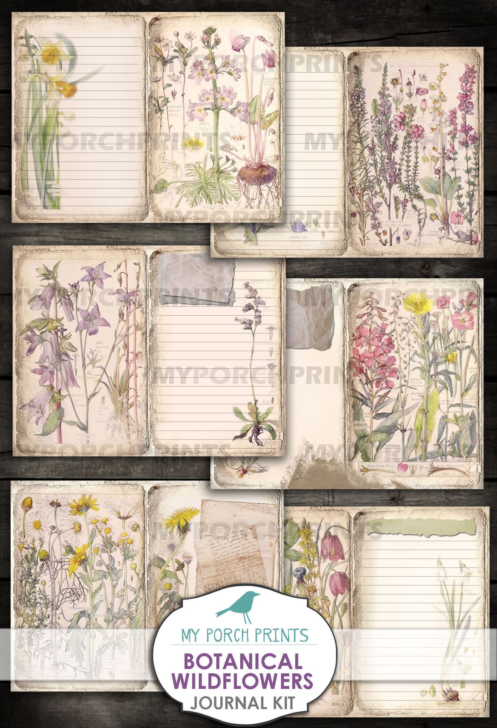 Botanical Wildflowers, Junk Journal Kit, Pages, Papers, Ephemera ...