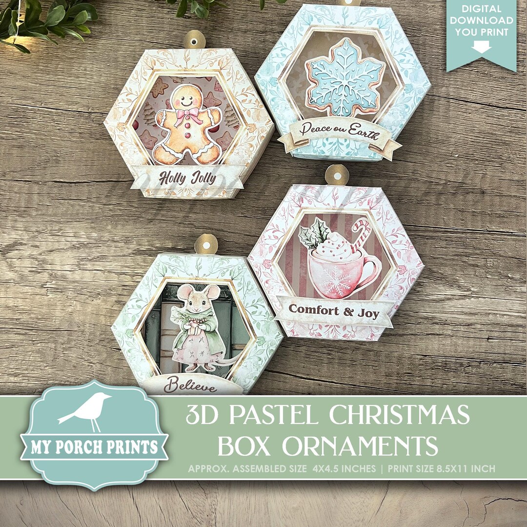 3D Pastel Christmas Shadow Box Ornaments, Craft, Decoration, DIY, Mouse ...