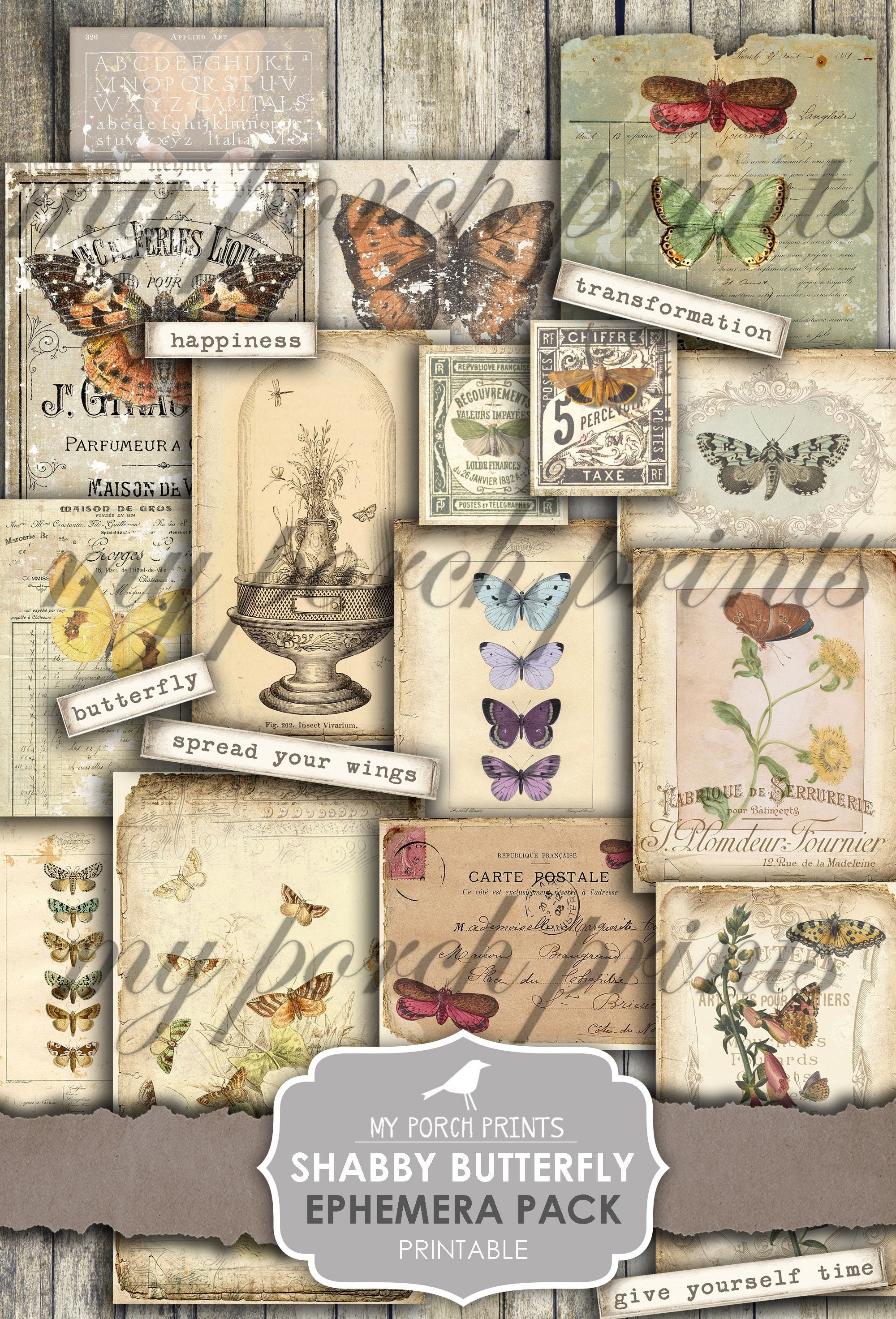 Junk Journal Ephemera Pack Shabby Butterfly Butterflies - Etsy