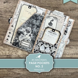 Junk Journal, Page Pockets, No. 2, Folio, Folder, Black and White, Insert, Kit, Vintage, My ...