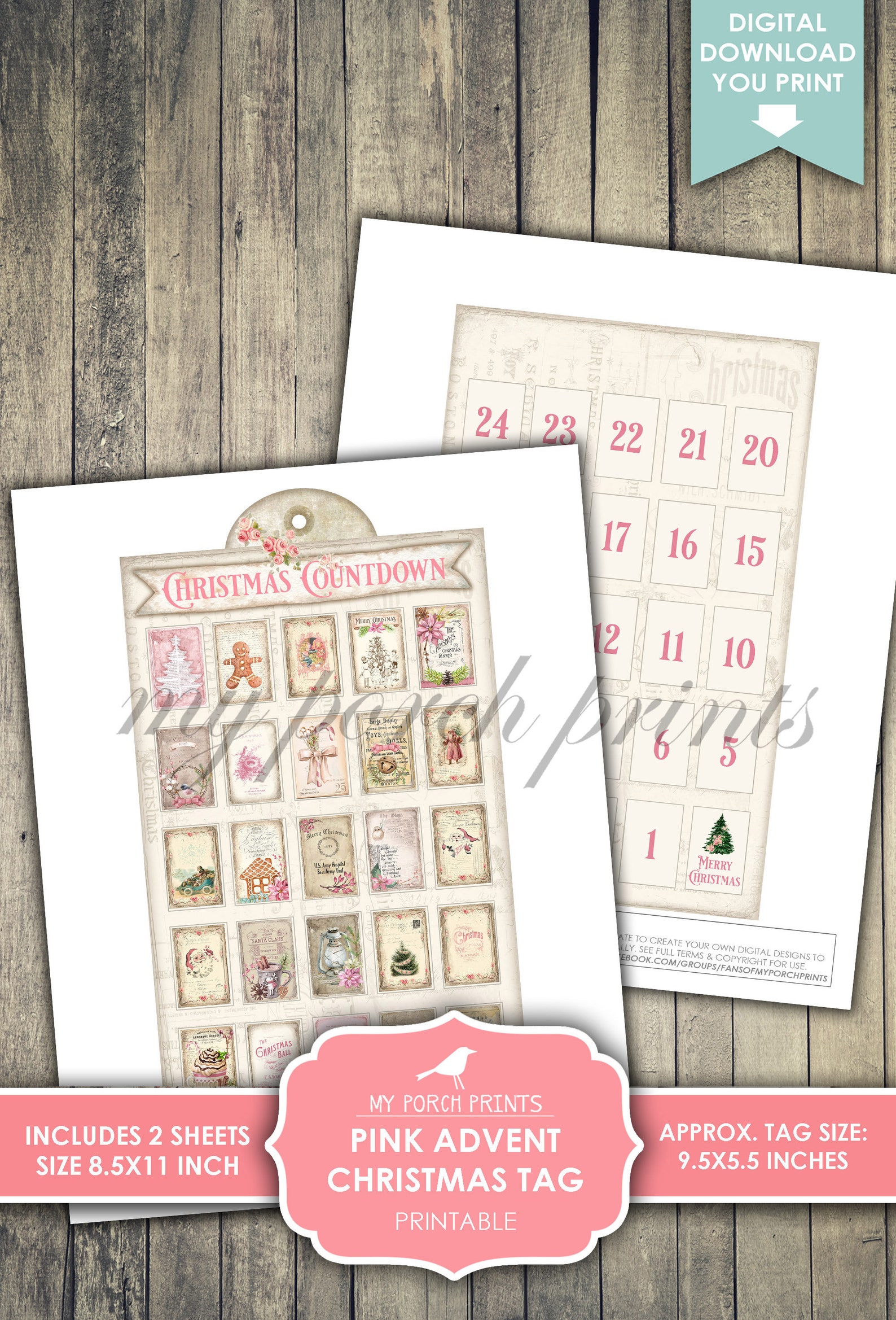 Pink Advent Christmas Countdown Tag, Junk Journal December Daily Kids ...
