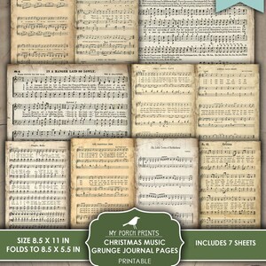 Christmas Music Grunge Journal Pages, Junk Journal, Sheet, Music ...