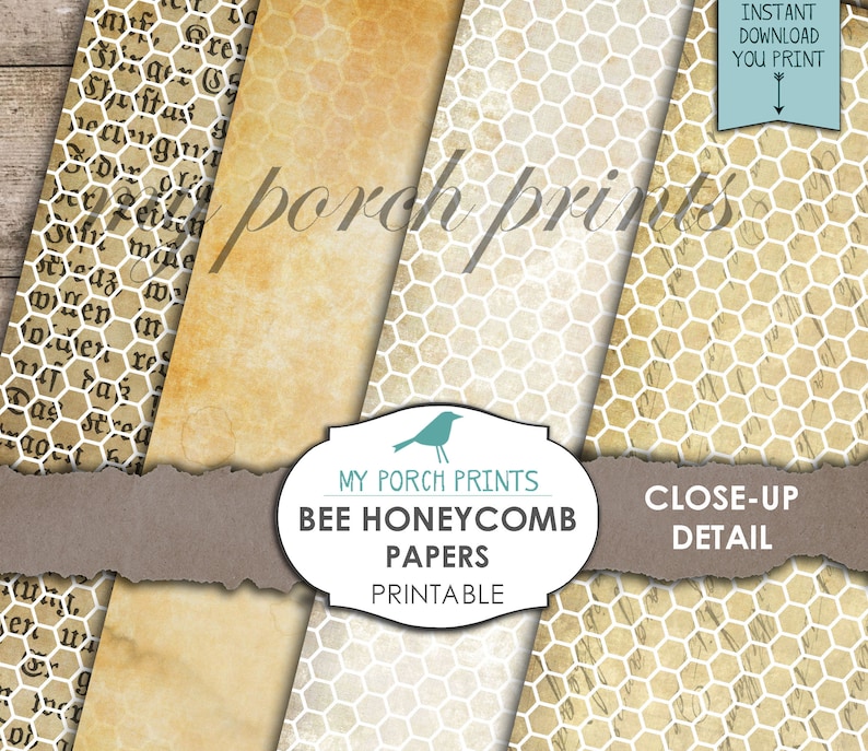Junk Journal, Bee, Honeycomb, Printable, Papers, Yellow, Beekeeper ...