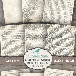Coffee Stained Book Pages, Printable Paper, Journal Pages, Junk Journal ...