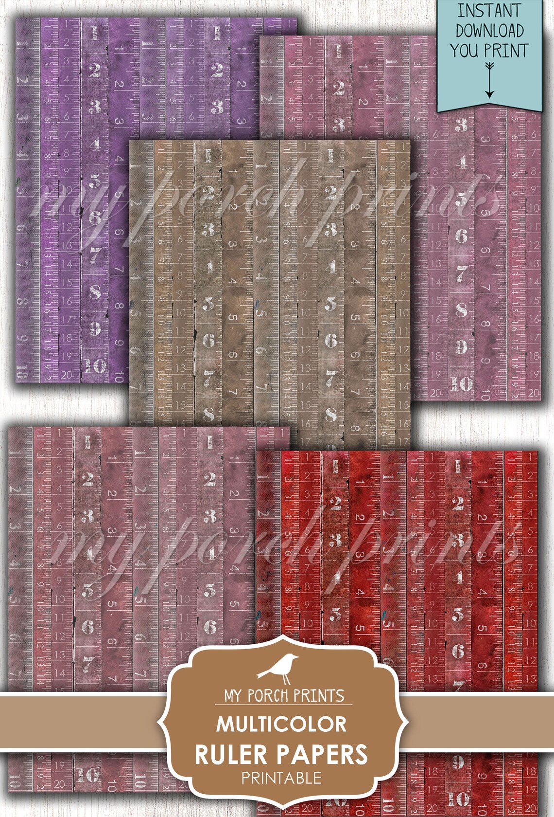 Rulers Paper Multicolor Tape Measure Junk Journal Men - Etsy